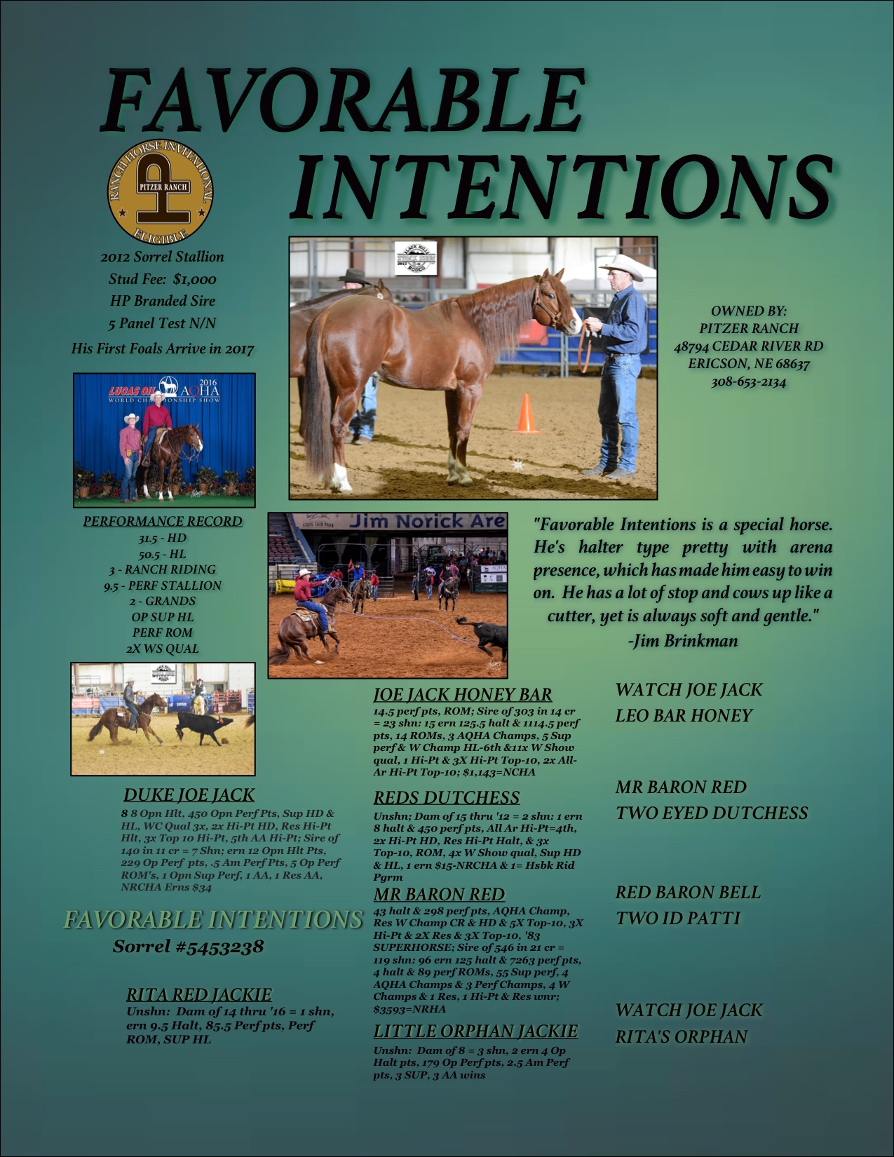 Favorable Intentions Stud Page – Pitzer Ranch
